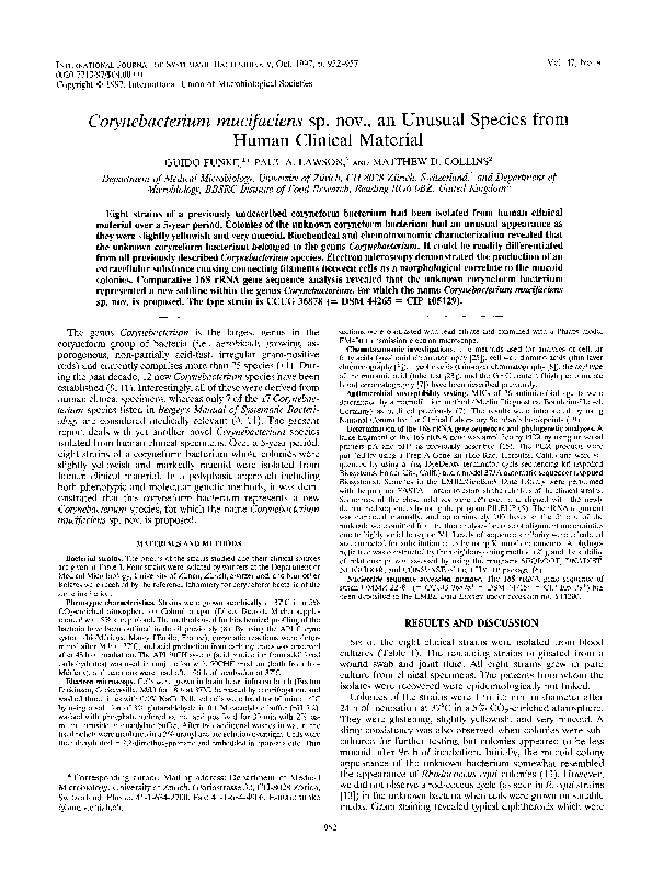 (PDF) Corynebacterium mucifaciens sp. nov., an Unusual Species from ...