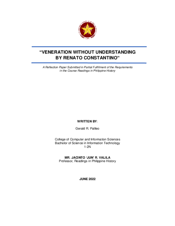 (PDF) "VENERATION WITHOUT UNDERSTANDING BY RENATO CONSTANTINO" - A ...
