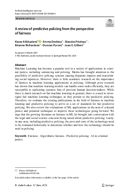 (PDF) A review of predictive policing from the perspective of fairness