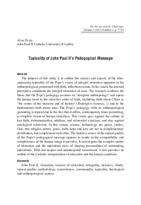 (PDF) Topicality of John Paul II’s Pedagogical Message