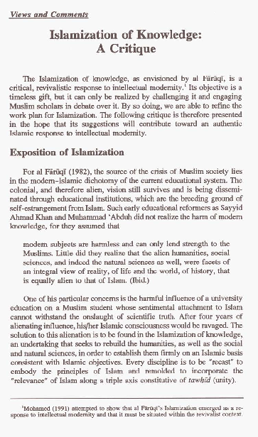 (PDF) Islamization of Knowledge