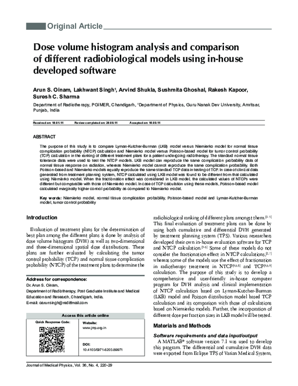 (PDF) Dose volume histogram analysis and comparison of different ...