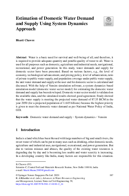 (PDF) Estimation of Domestic Water Demand and Supply Using System ...