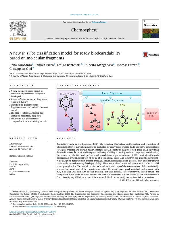 (PDF) A new in silico classification model for ready biodegradability ...
