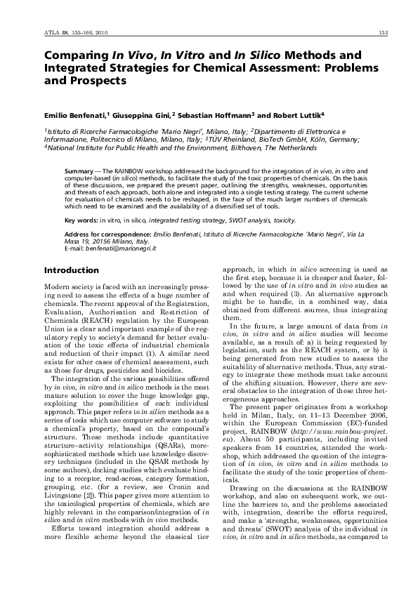 (PDF) Comparing In Vivo, In Vitro and In Silico Methods and Integrated ...