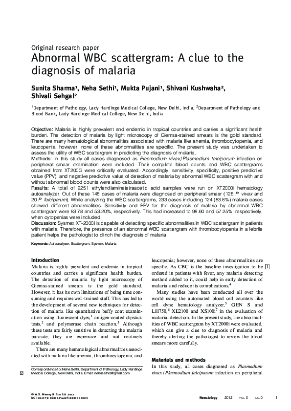 (PDF) Abnormal WBC scattergram: a clue to the diagnosis of malaria