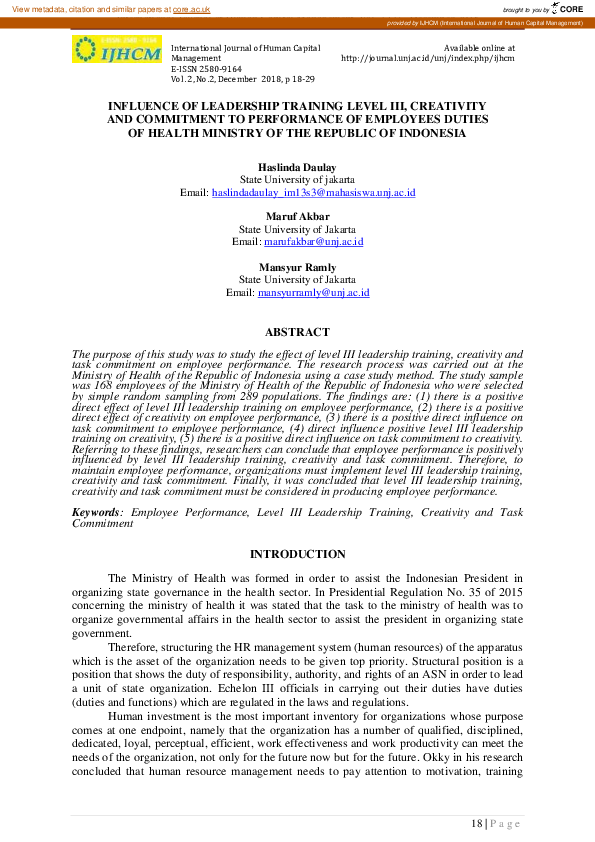 (PDF) Influence of Leadership Training Level III, Creativity and ...