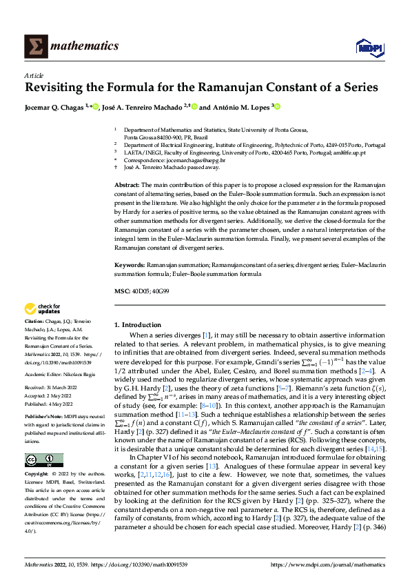 (PDF) Revisiting the Formula for the Ramanujan Constant of a Series