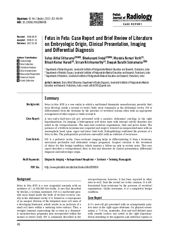 (PDF) Fetus in Fetu: Case Report and Brief Review of Literature on ...