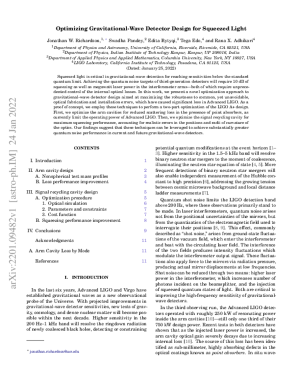 Pdf Optimizing Gravitational Wave Detectors With Squeezed Light