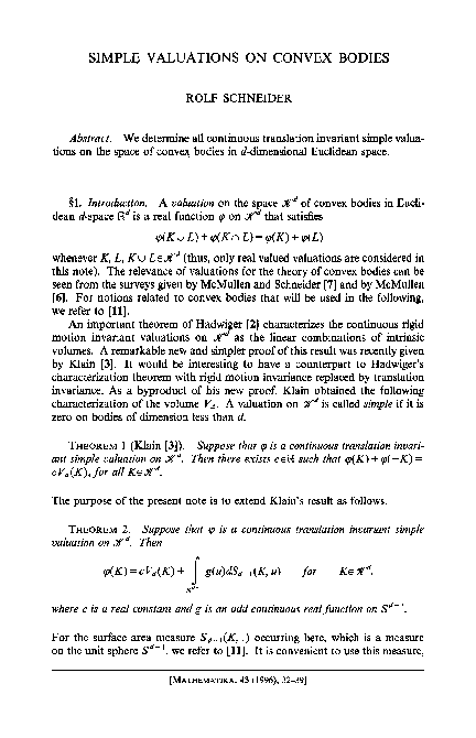 (PDF) Simple valuations on convex bodies