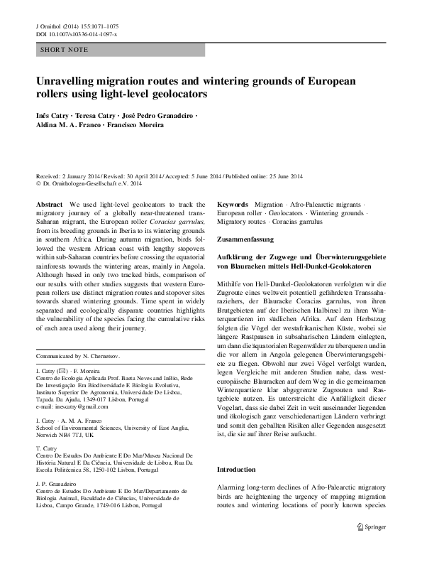 (PDF) Unravelling Migration Routes and Wintering Grounds of European ...