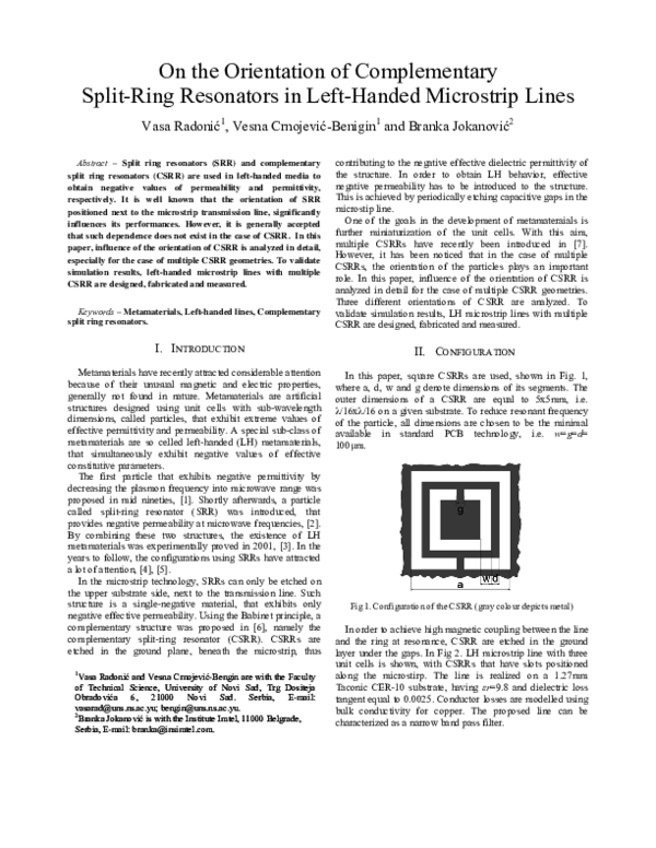(PDF) On the Orientation of Complementary Split-Ring Resonators in Left ...