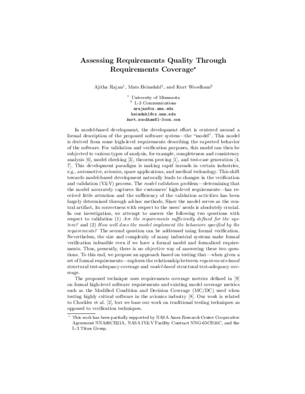 (PDF) Assessing Requirements Quality Through Requirements Coverage