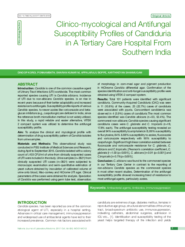 (PDF) Candida Candiduria: Profiles and Susceptibility