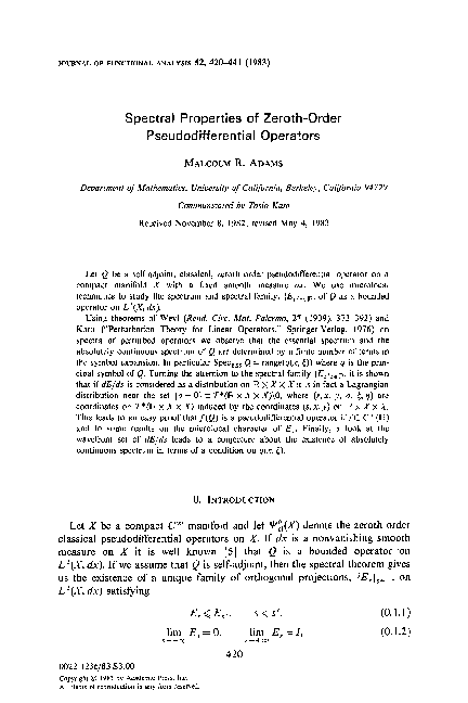 Pdf Spectral Properties Of Zeroth Order Pseudodifferential Operators