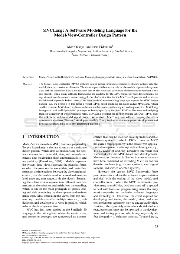 (PDF) MVCLang: A Software Modeling Language for the Model-View-Controller Design Pattern ...