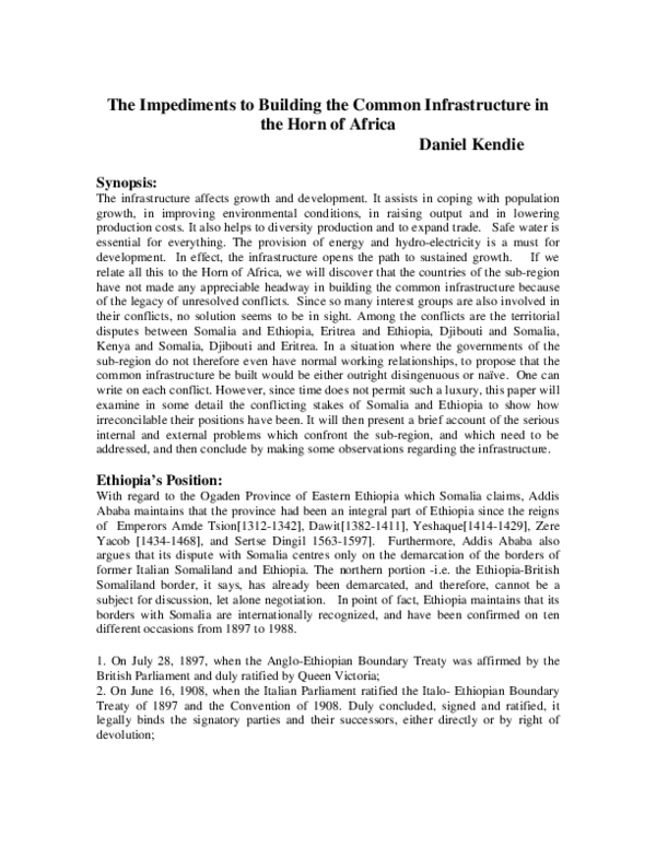 (PDF) The Impediments to Building the Common Infrastructure in the Horn ...