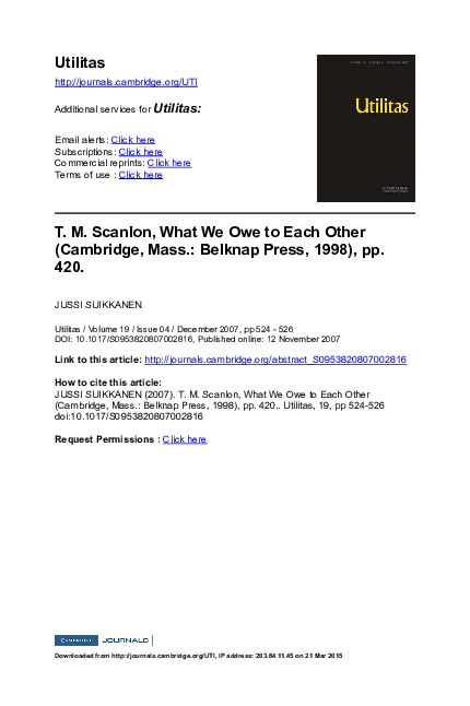 (PDF) T.M. Scanlon, What We Owe to Each Other (Cambridge, Mass ...