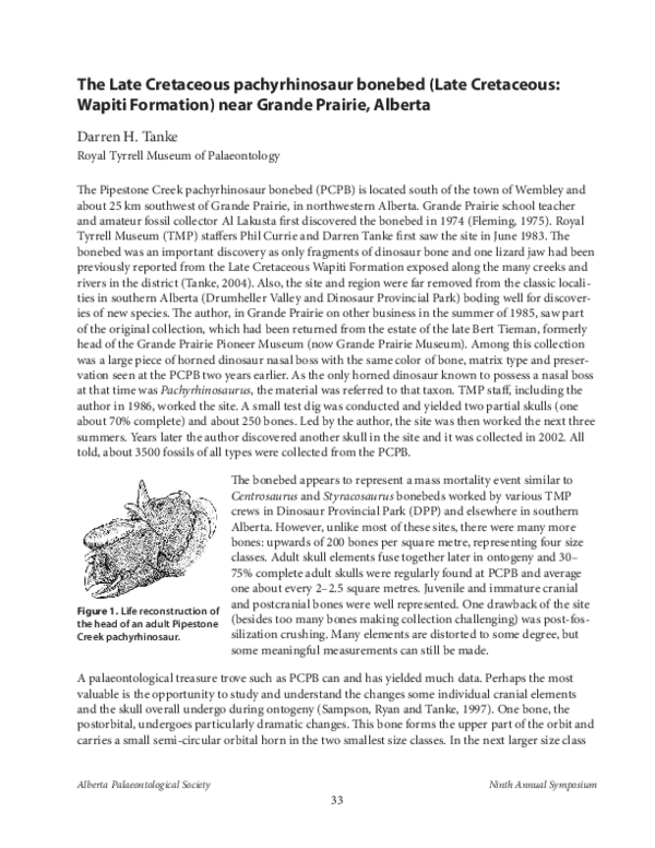 (PDF) The Late Cretaceous pachyrhinosaur bonebed (Late Cretaceous ...