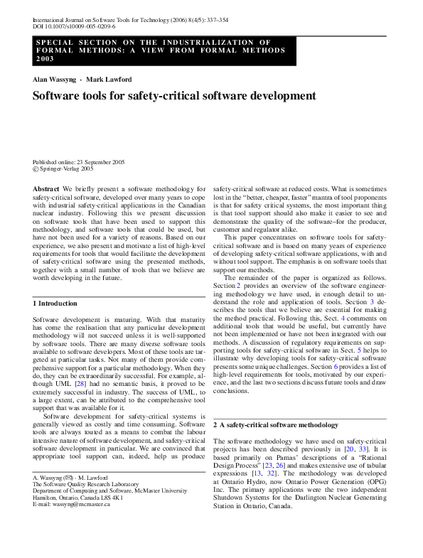 Pdf Software Tools For Safety Critical Software Development