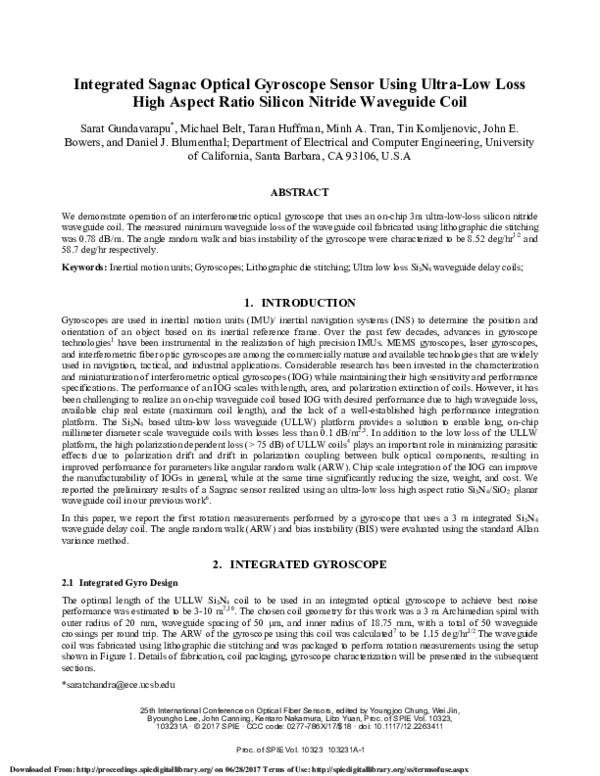 (PDF) Integrated Sagnac optical gyroscope sensor using ultra-low loss ...