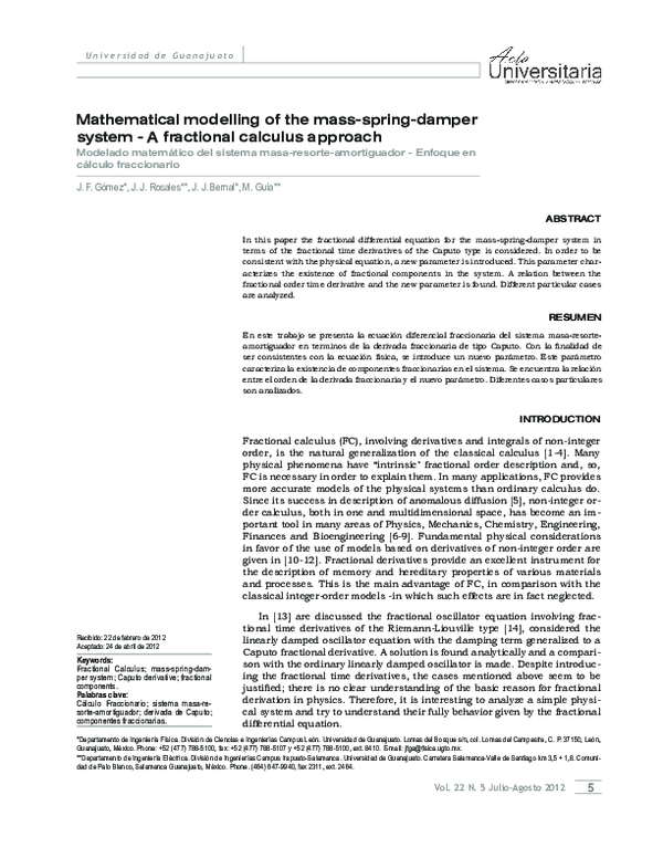 (PDF) Mathematical modelling of the mass-spring-damper system - A ...