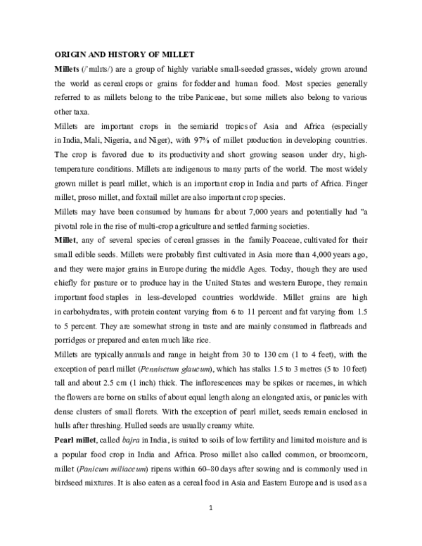 (DOC) ORIGIN AND HISTORY OF MILLET