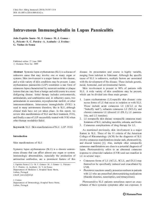 (PDF) Intravenous Immunoglobulin in Lupus Panniculitis