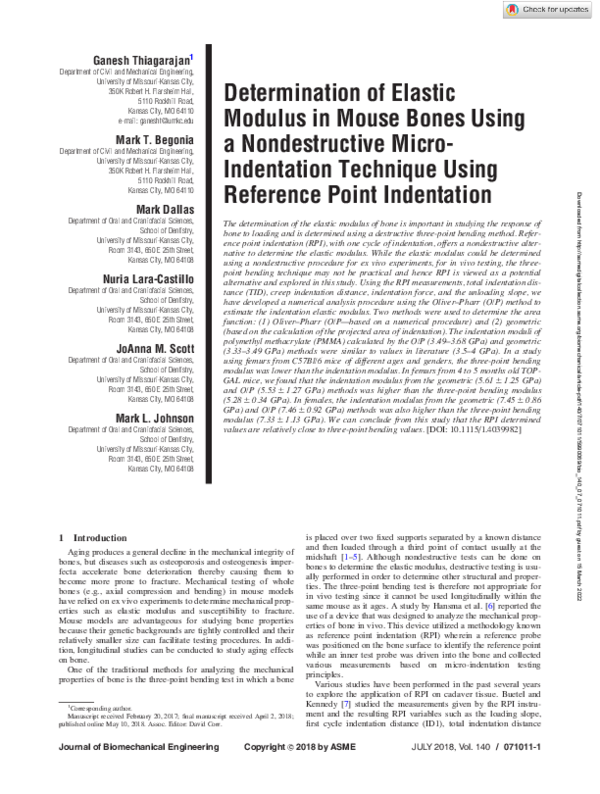 Pdf Determination Of Elastic Modulus In Mouse Bones Using A