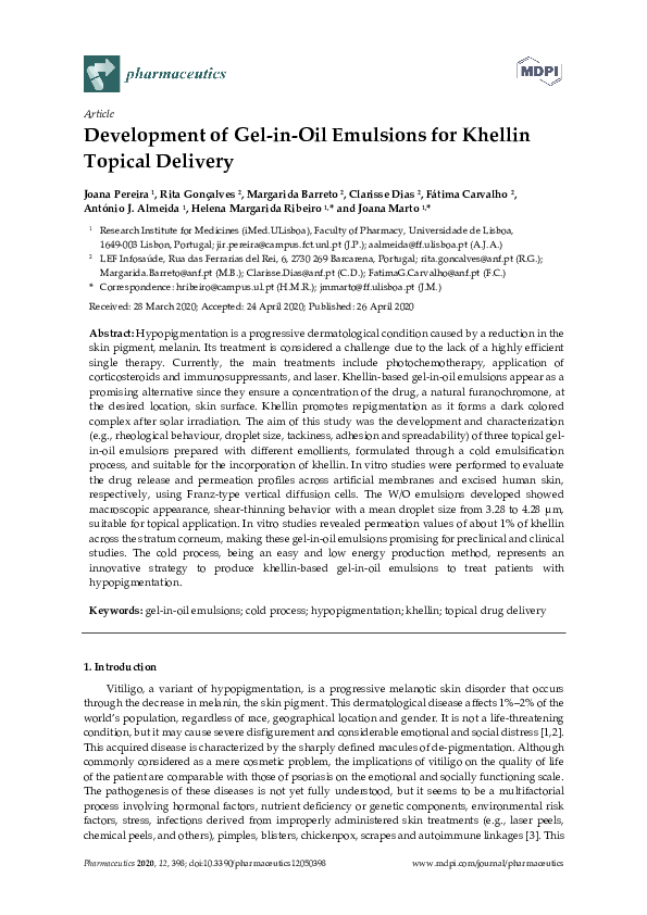 (PDF) Khellin Gel-in-Oil Emulsions for Skin Treatment