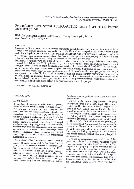 (PDF) Pemanfaatan Citra Satelit Terra-Aster untuk Inventarisasi Potensi Sumberdaya Air