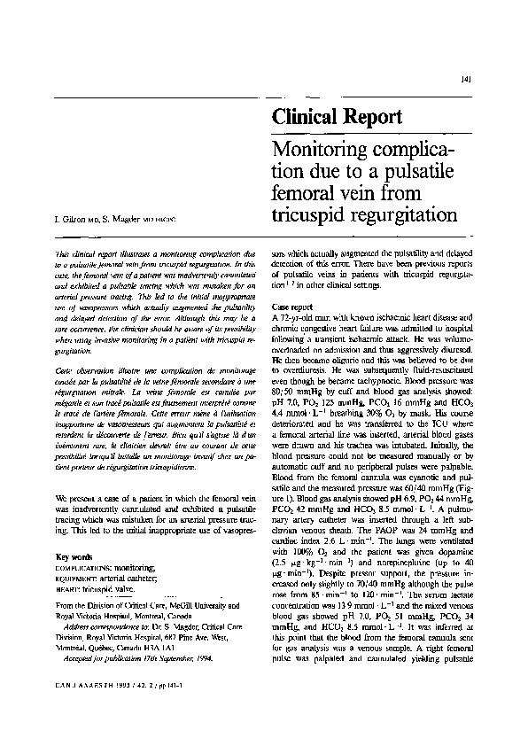 (PDF) Monitoring complication due to a pulsatile femoral vein from ...