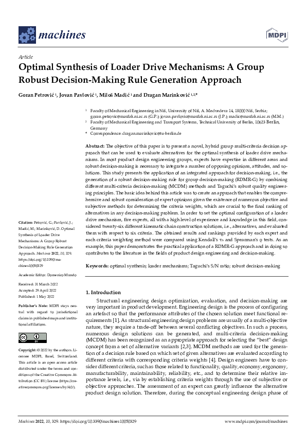 (PDF) Robust Decision-Making for Loader Mechanism Synthesis