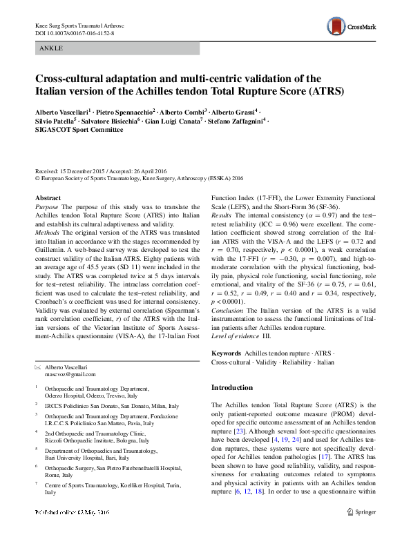(PDF) Cross-cultural adaptation and multi-centric validation of the Italian version of the ...