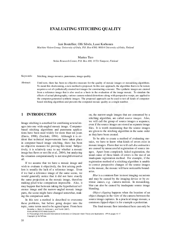 (PDF) Evaluating Stitching Quality | Olli Silven - Academia.edu