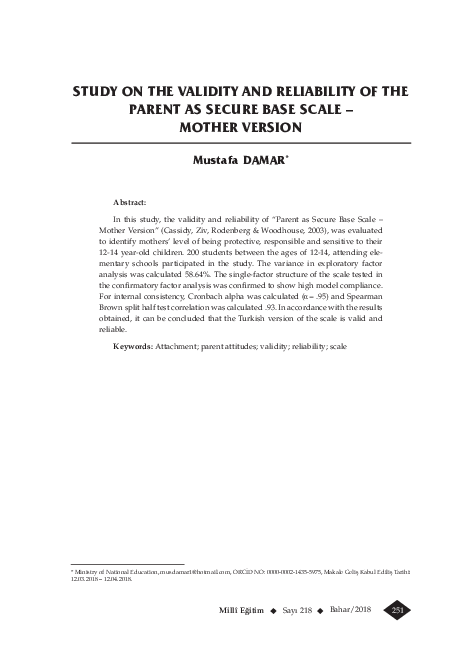(PDF) Study on the Validity and Reliability of the Parent as Secure ...