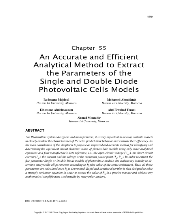 (PDF) An Accurate and Efficient Analytical Method to Extract the Parameters of the Single and ...