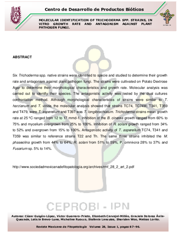 Pdf Molecular Identification And Antagonism Of Trichoderma Strains