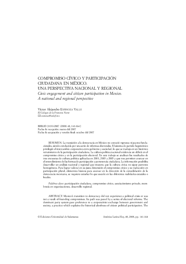 (PDF) Compromiso cívico y participación ciudadana en México: una ...