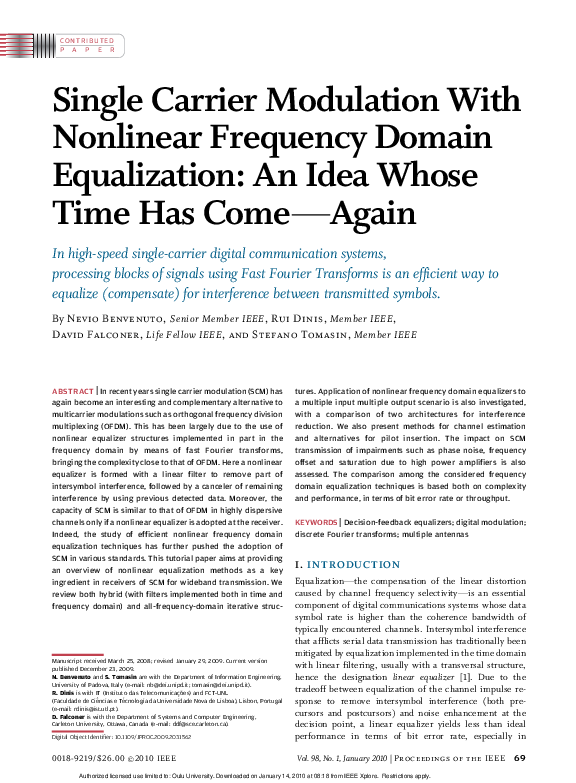 Pdf Single Carrier Modulation With Nonlinear Frequency Domain