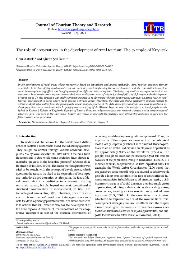 (PDF) The role of cooperatives in the development of rural tourism: The ...