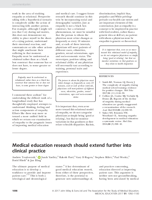 (PDF) Medical education research should extend further into clinical ...