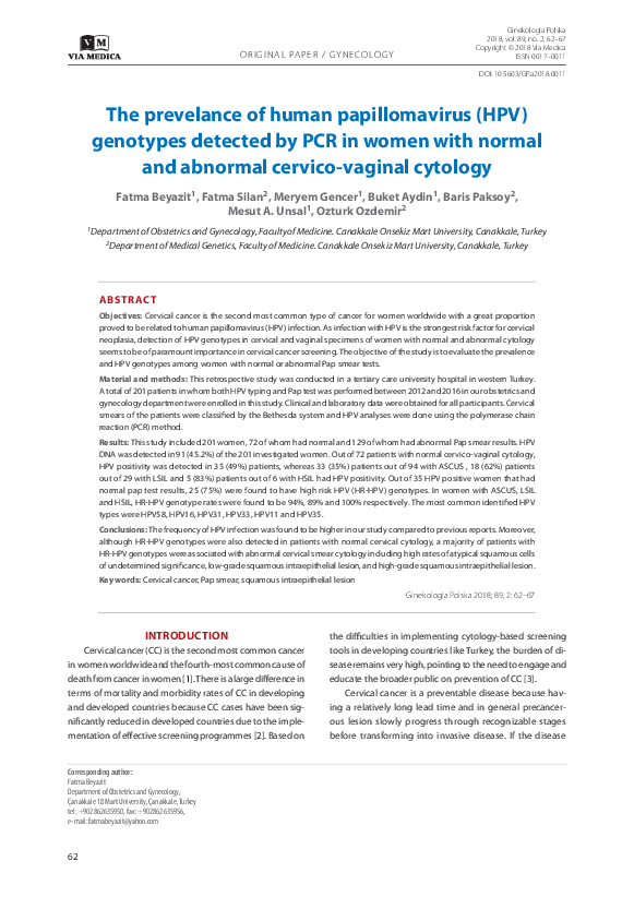 (PDF) The prevelance of human papillomavirus (HPV) genotypes detected ...