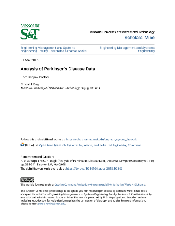 (PDF) Analysis of Parkinson’s Disease Data