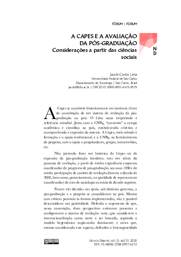 (PDF) A CAPES e a avaliação da pós-graduação: Considerações a partir ...