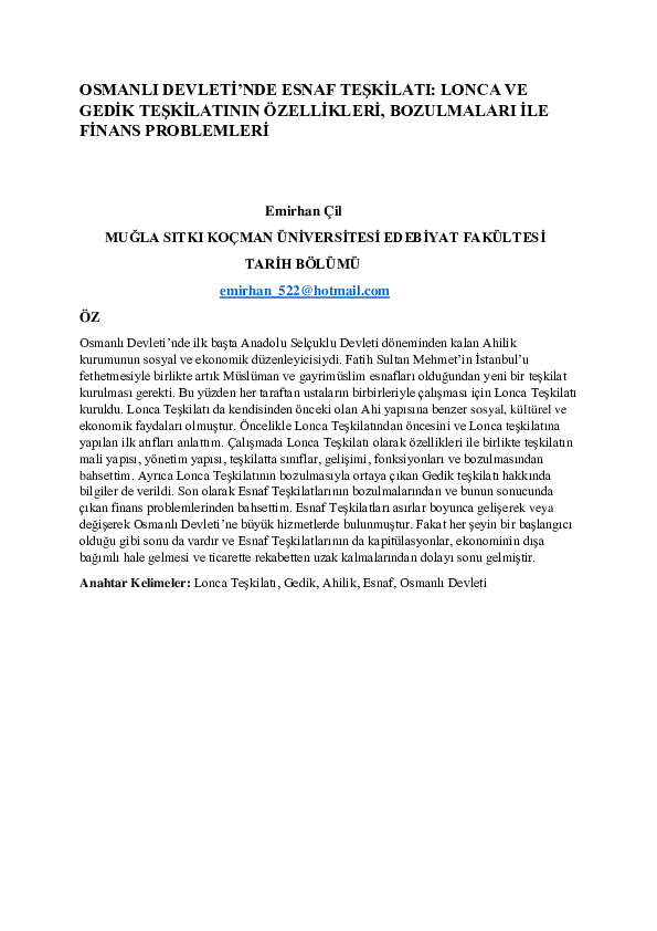(PDF) Osmanlı Devleti'nde Esnaf Teşkilatı Lonca Ve Gedik Teşkilatının ...