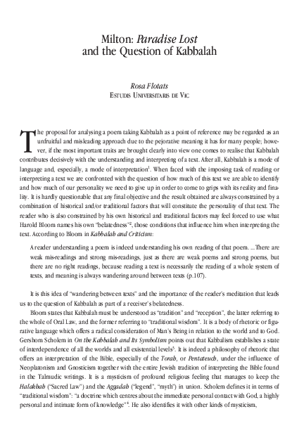 (PDF) Milton : Paradise Lost and the Question of Kabbalah