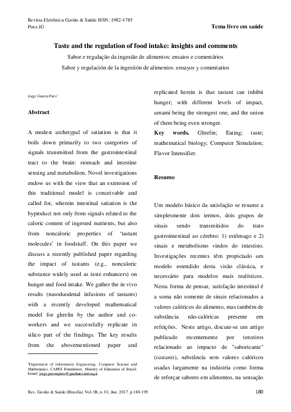 (PDF) Taste and the regulation of food intake