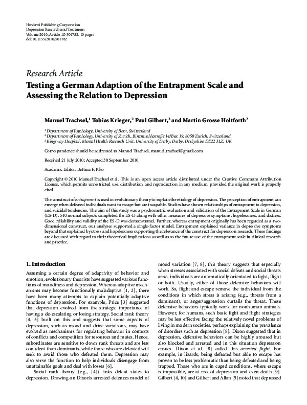 (PDF) Testing a german adaption of the entrapment scale and assessing ...